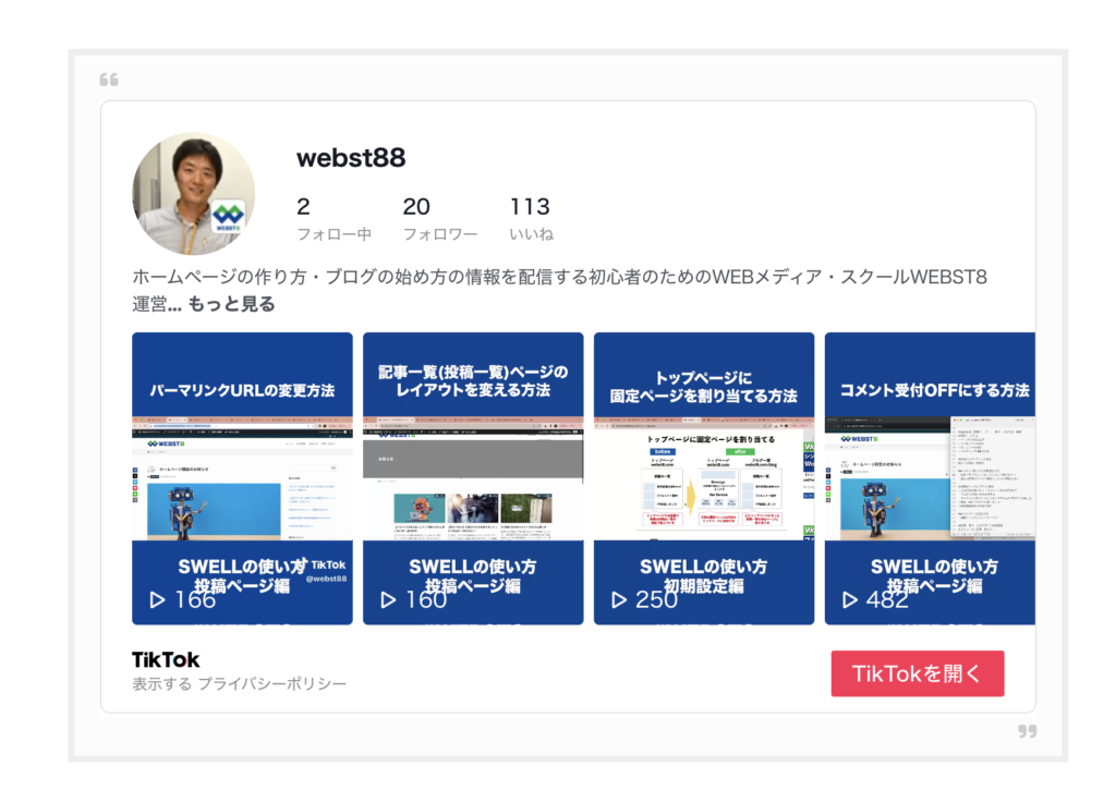 WordPressにTikTok動画を埋め込み・表示する方法 - Web・ITの活用術 WEBST8のブログ